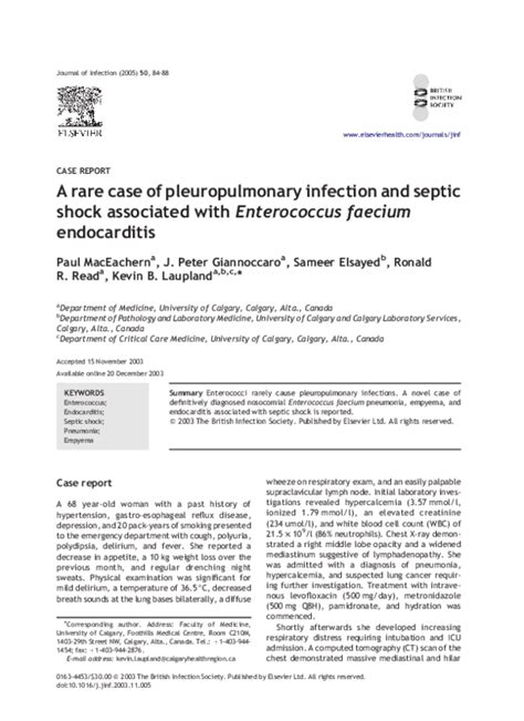 Pdf A Rare Case Of Pleuropulmonary Infection And Septic Shock