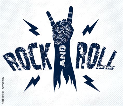 Rock Hand Sign With Lightning Bolts Hot Music Rock And Roll Gesture