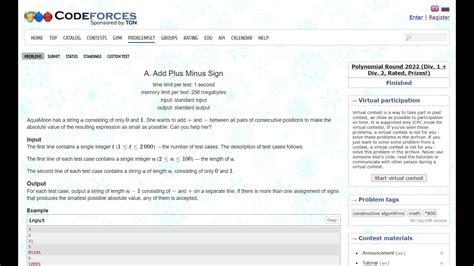 Add Plus Minus Sign CodeForces Polynomial Round 2022 YouTube