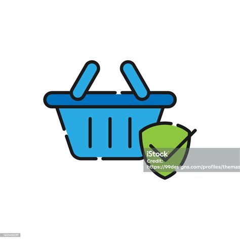 安全購物圖示向量插圖購物安全與安全與盾牌圖示設計概念為電子商務網上商店和市場網站移動標誌符號按鈕標誌應用程式用戶介面向量圖形及更多互聯網圖片