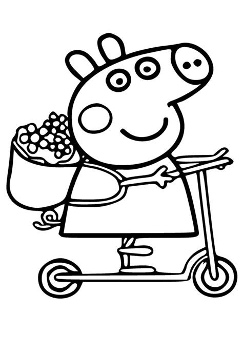 Świnka Peppa na hulajnodze Kolorowanka do wydruku pdf online