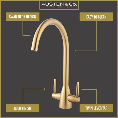 Austen And Co Bilbao Golden Brass Kitchen Mixer Tap Uk