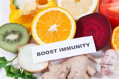 Premium Photo Inscription Boost Immunity Fresh Healthy Fruits And