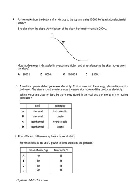 Work And Power Questions Pdf Potential Energy Power Station