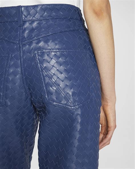 Bottega Veneta Intrecciato Woven Leather Straight Leg Trousers Neiman