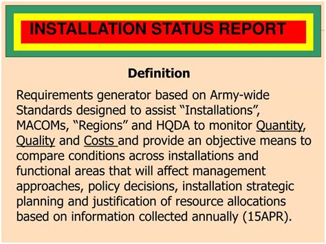 PPT INSTALLATION STATUS REPORT PowerPoint Presentation Free Download ID 3388984