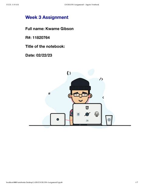 Engr1330 Assignment 3 Jupyter Notebook Week 3 Assignment Full Name