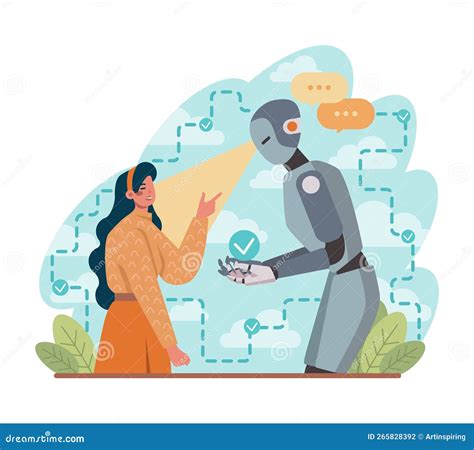 Robot Concept Artificial Intelligence And Human Synergy Stock Vector