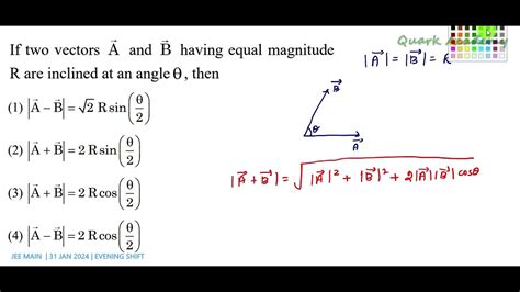 If Two Vectors A And B Having Equal Magnitude R Are Inclined At An