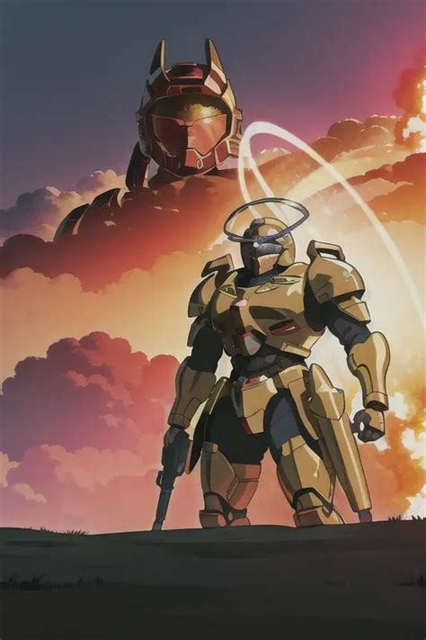 Dopamine Girl Ghibli Style Masterpiece Halo Spartan Helmet On