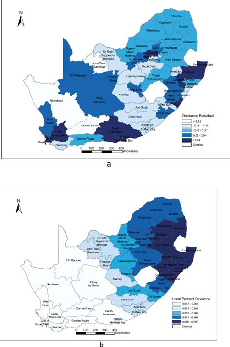 Fig 2 Spatial Distribution Of Gwr A Deviance Residual And B Local Percent Deviance