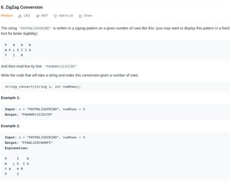 Solution To Leetcodes Zigzag Conversion My Thought Process As A