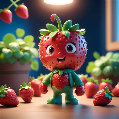 Premium Photo 3d Strawberry Cartoon Character