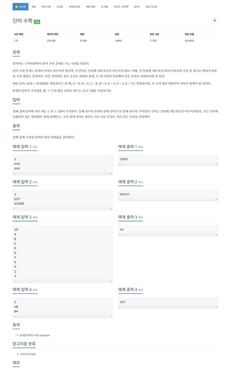 백준 1339번 단어 수학 Kotlin 코틀린