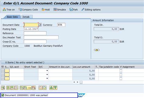 SAP FICO Park G L Document Posting
