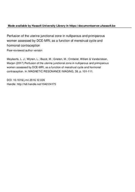 Pdf Perfusion Of The Uterine Junctional Zone In Nulliparous And Primiparous Women Assessed By