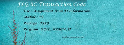 FLQAC SAP Tcode For Assignment From FI Information FLQAC SAP Tcode For Assignment From FI Information