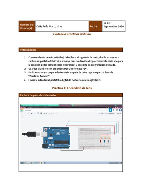 Evidencia Prácticas Arduino Nombre Del Alumno A Fecha Pdf