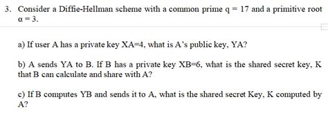 Solved 3 Consider A Diffie Hellman Scheme With A Common