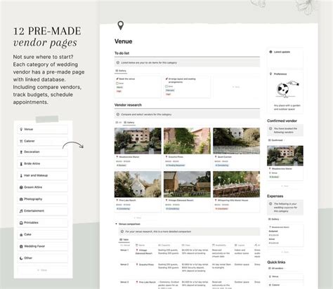 Wedding Planner Notion Template Aesthetic Digital Wedding Planner