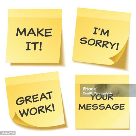 텍스트 및 그림자 투명 한 배경에 고립 된 스티커 메모 설정 합니다 노란색 종이입니다 편지지에 메시지입니다 알리미입니다 벡터 일러스트 레이 션 개체 그룹에 대한 스톡 벡터