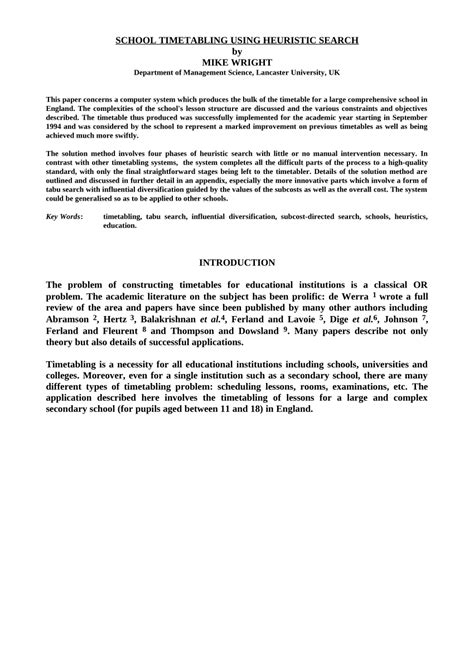 Pdf School Timetabling Using Heuristic Search