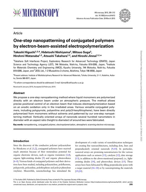 Pdf One Step Nanopatterning Of Conjugated Polymers By Electron Beam Assisted Electropolymerization