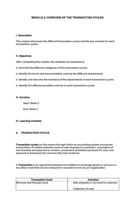 Module Overview Of Transaction Cycles Module Overview Of The