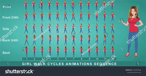 Girl Character Walk Cycle Animation Sequence Stock Vector Royalty Free