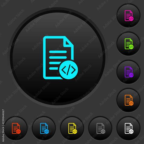 Source Code Document Dark Push Buttons With Color Icons Stock Vector