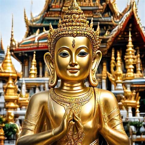 A Gold Statue With A Gold Buddha Statue In Front Of It Premium Ai