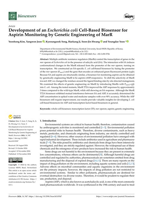 PDF Development Of An Escherichia Coli Cell Based Biosensor For