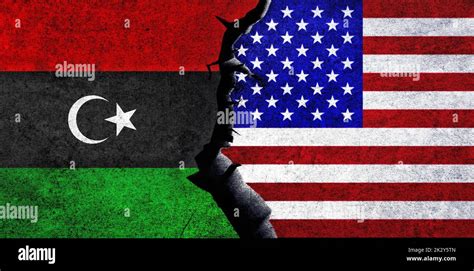 Usa And Libya Flags Together Libya And United States Of America