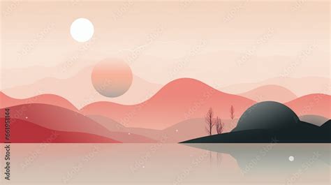 Craft A Minimalist Abstract Scene Using Clean Sharp Lines And A Limited Color Palette Stock