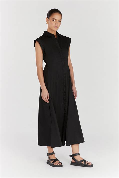 Lauren Black Cotton Midi Dress Dissh