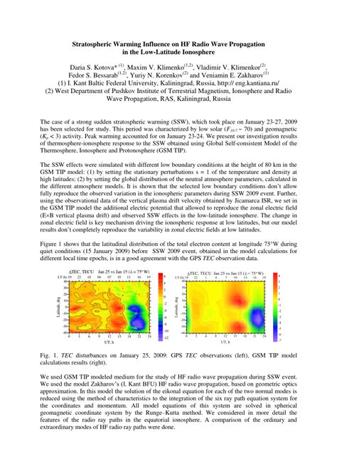 Pdf Stratospheric Warming Influence On Hf Radio Wave Propagation In The Low Latitude Ionosphere