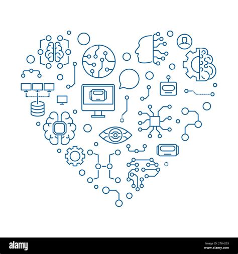 Machine Learning Ml Heart Banner In Linear Style New Technology Concept Thin Line Banner