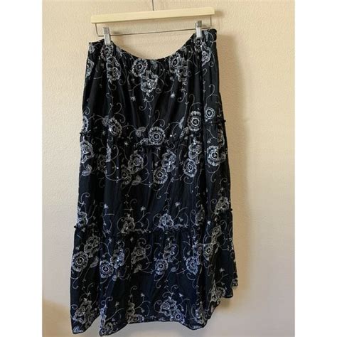 Jody California Skirts Jody California Usa Black Embroidered Embellished Ruffle Tiered Boho