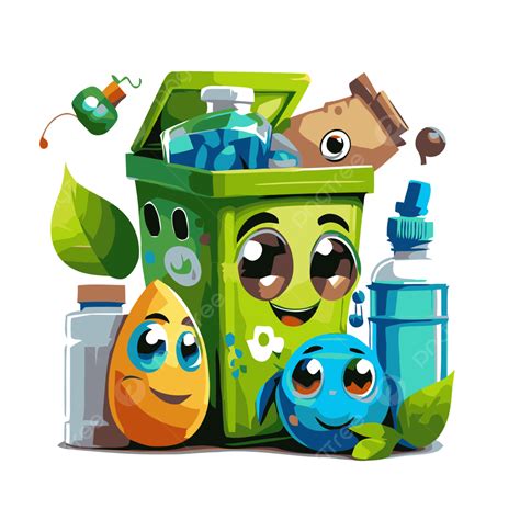 Free Recycling Vector Sticker Clipart Some Garbage Cans With Smiling Characters And Bottles