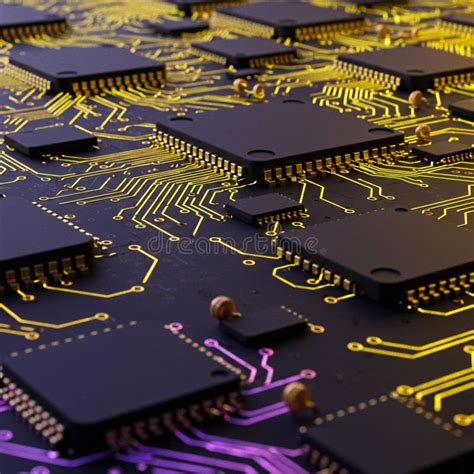 Close Up View Of A Circuit Board Featuring Multiple Black Microchips