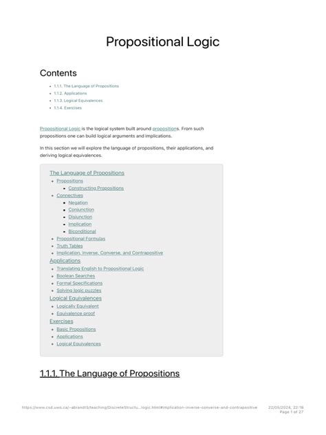 11 Propositional Logic Discrete Structures For Computing Pdf If
