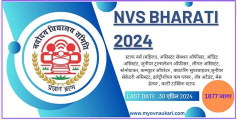 Nvs Bharati 2024 नवोदय विद्यालय समिती मार्फत 1877 जागाकरिता भरती भरती