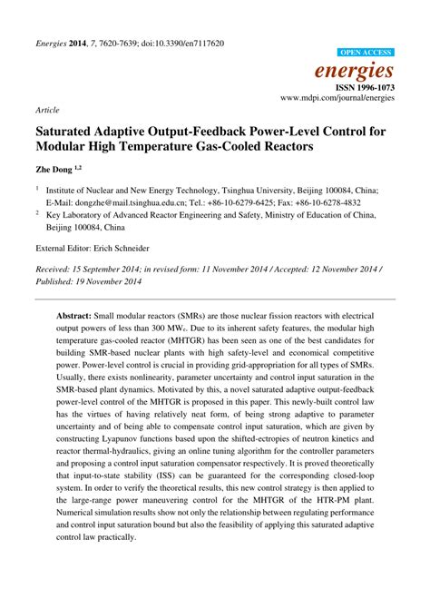 Pdf Saturated Adaptive Output Feedback Power Level Control For