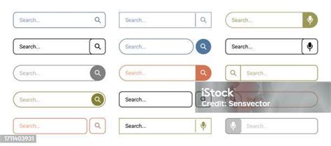 돋보기 검색 버튼과 검색 창에서 음성 검색을 위한 마이크 아이콘 Ui 디자인 및 웹 사이트에 대한 벡터 검색 창입니다 주소 및 내비게이션 검색 웹 사이트용 양식 서식 파일