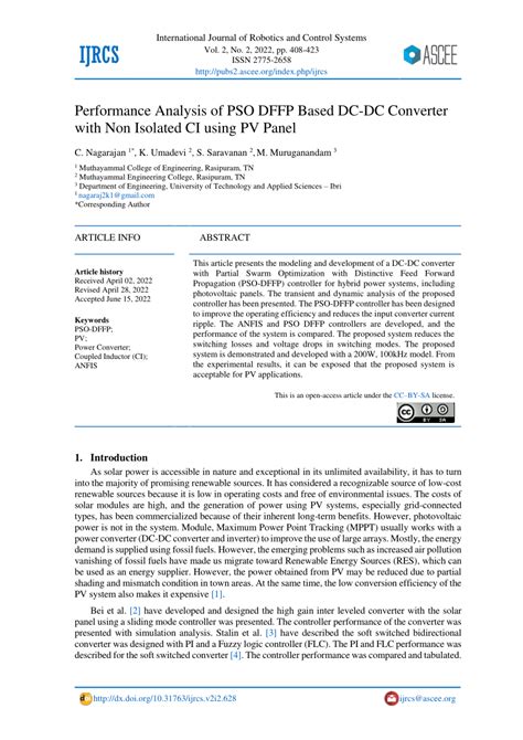 PDF Performance Analysis Of PSO DFFP Based DC DC Converter With Non