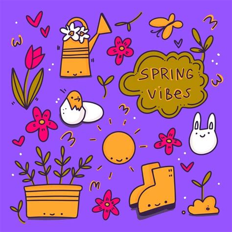 Premium Vector Spring Vibes Doodle Illustration In A Cute Style Funny