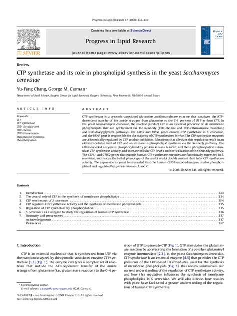 Pdf Ctp Synthetase And Its Role In Phospholipid Synthesis In The