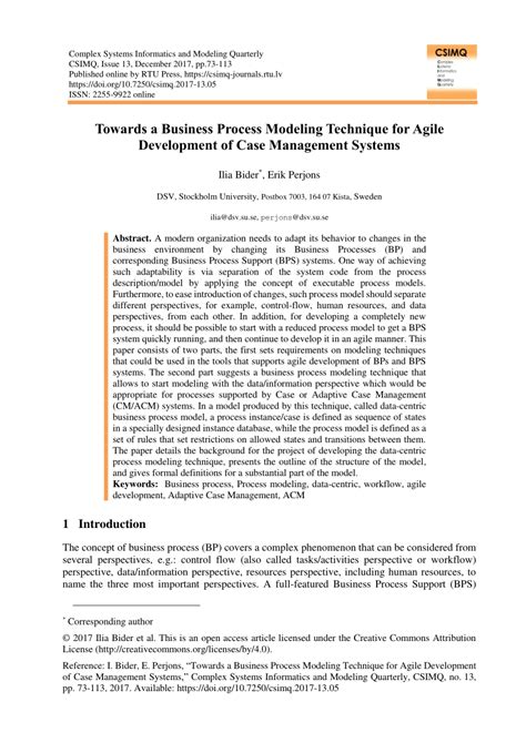 Pdf Towards A Business Process Modeling Technique For Agile Development Of Case Management Systems
