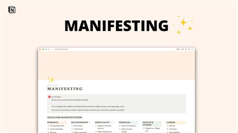 Manifestation Notion Template Prototion