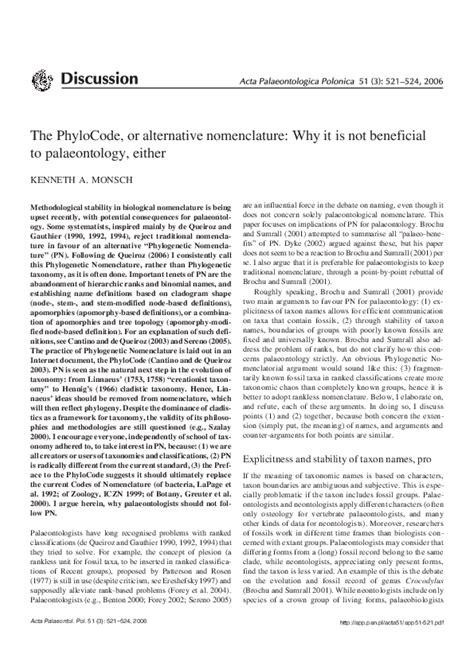Pdf The Phylocode Or Alternative Nomenclature